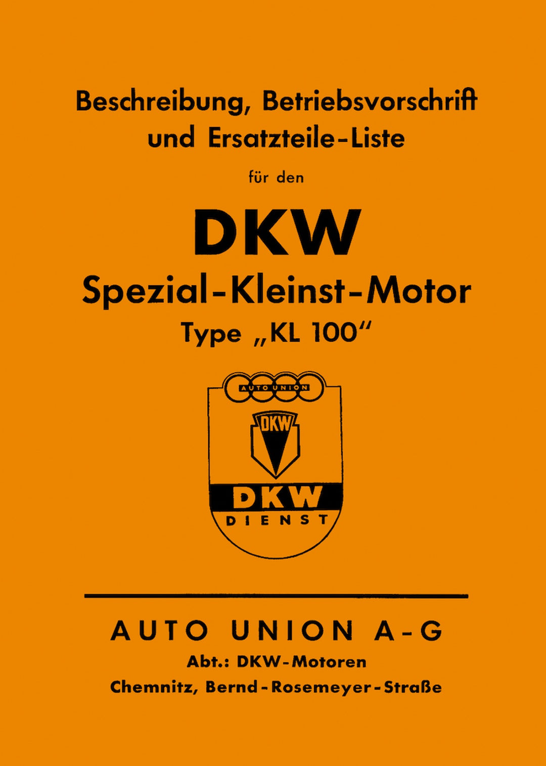 DKW Spezial-Kleinst-Motor KL 100 mit Strom-Generator, Betrie – VERWUESTER