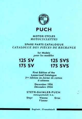 Puch Motocycles 125 SV, SVS, 175 SV, SVS, Ersatzteilkatalog – VERWUESTER